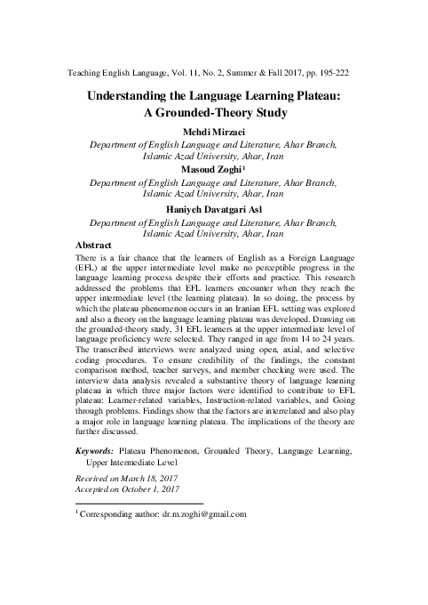 (PDF) Understanding the Language Learning Plateau: A Grounded-Theory Study