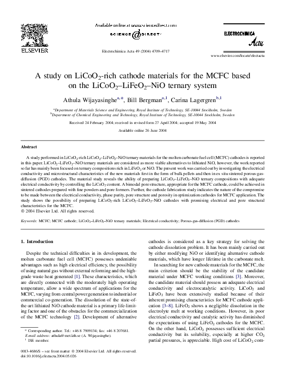 (PDF) A study on LiCoO2-rich cathode materials for the MCFC based on ...