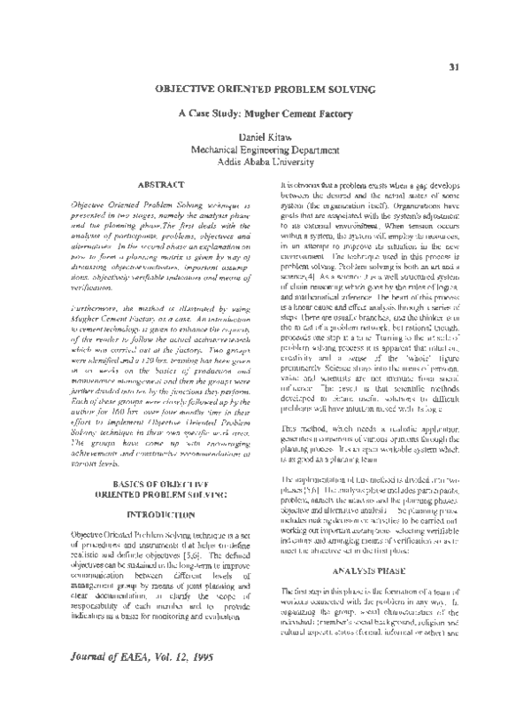 (PDF) Objective Oriented Problem Solving a Case Study: Mugher Cement Factory