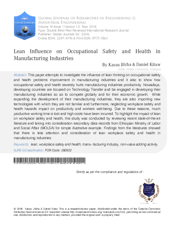 (PDF) Lean Influence on Occupational Safety and Health in Manufacturing Industries
