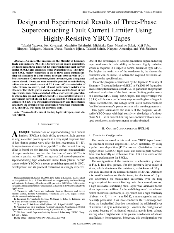 Pdf Design And Experimental Results Of Three Phase Superconducting Fault Current Limiter Using