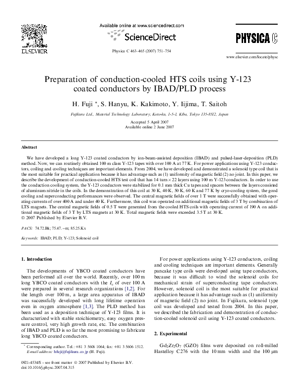 (PDF) Preparation of conduction-cooled HTS coils using Y-123 coated ...