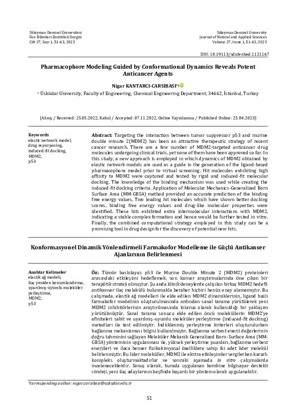 (PDF) Konformasyonel Dinamik Yönlendirmeli Farmakofor Modelleme ile ...