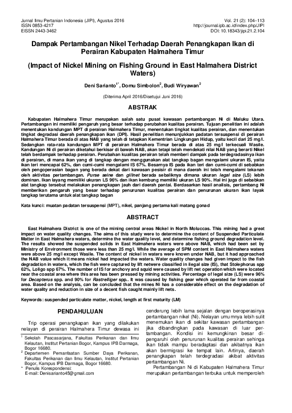 (PDF) Impact of Nickel Mining on Fishing Ground in East Halmahera ...