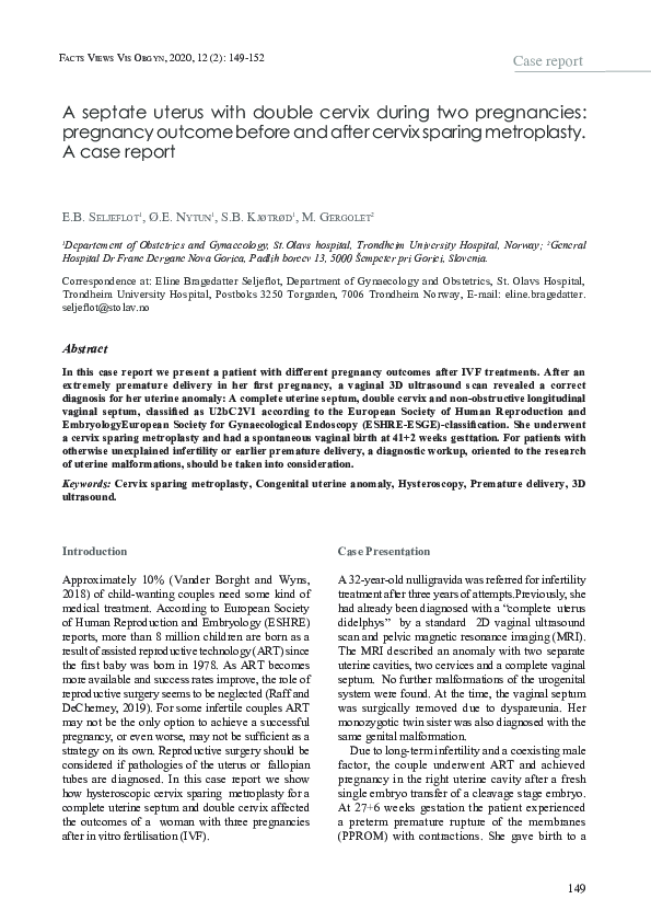 (PDF) A septate uterus with double cervix during two pregnancies ...