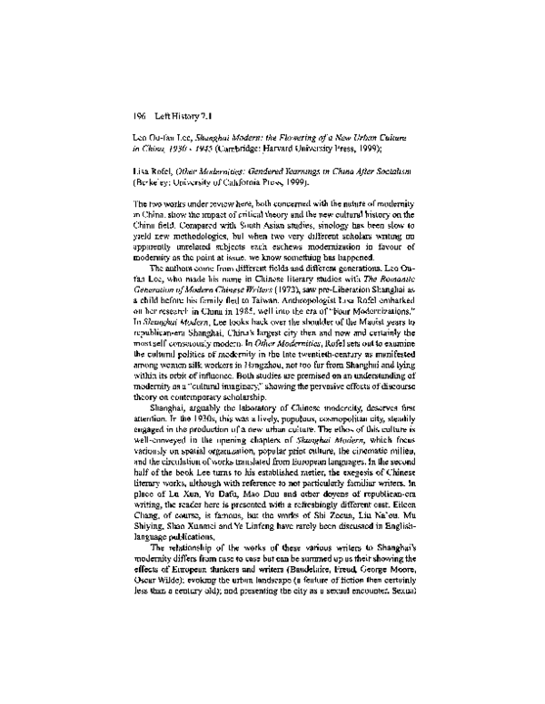 (PDF) Leo Ou-Fan Lee — Shanghai Modern: The Flowering of a New Urban ...