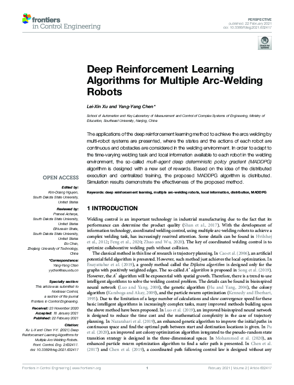(PDF) Deep Reinforcement Learning Algorithms for Multiple Arc-Welding Robots