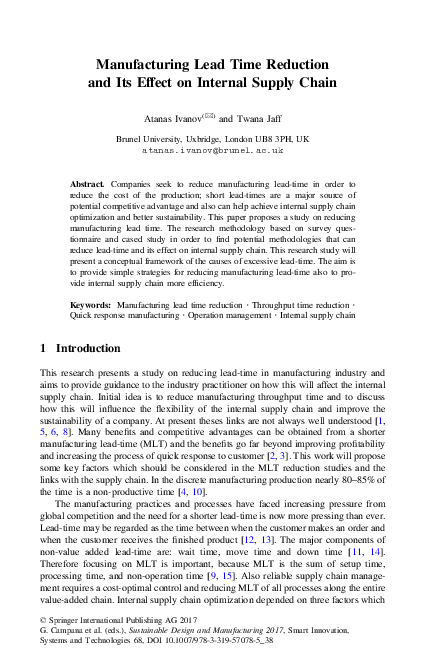 (PDF) Manufacturing Lead Time Reduction and Its Effect on Internal ...