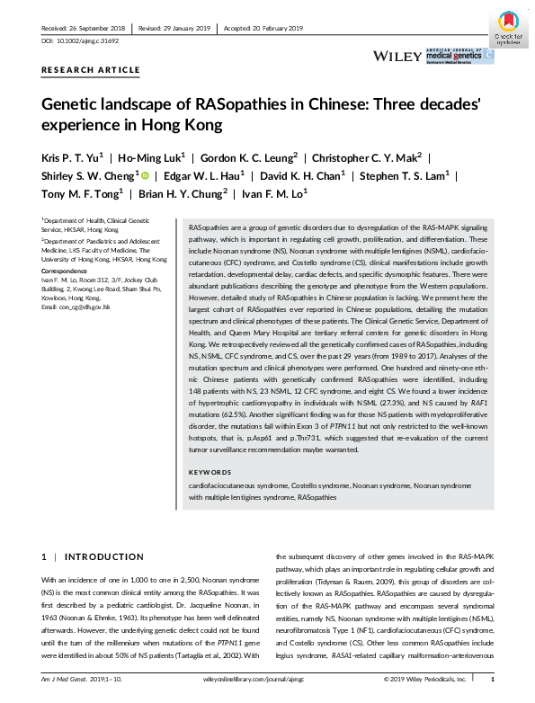 (PDF) Genetic landscape of RASopathies in Chinese: Three decades ...