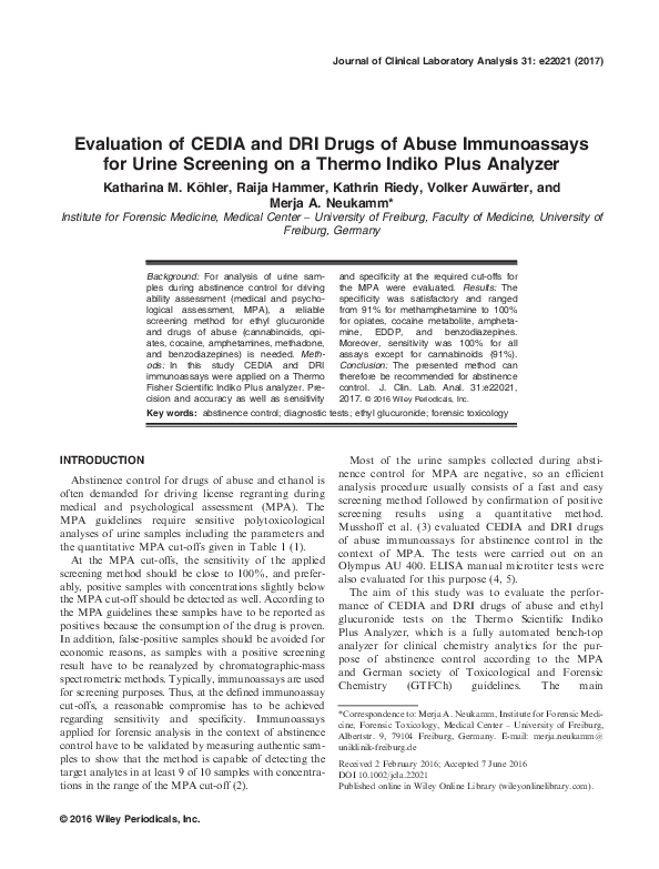 (PDF) Evaluation of CEDIA and DRI Drugs of Abuse Immunoassays for Urine ...