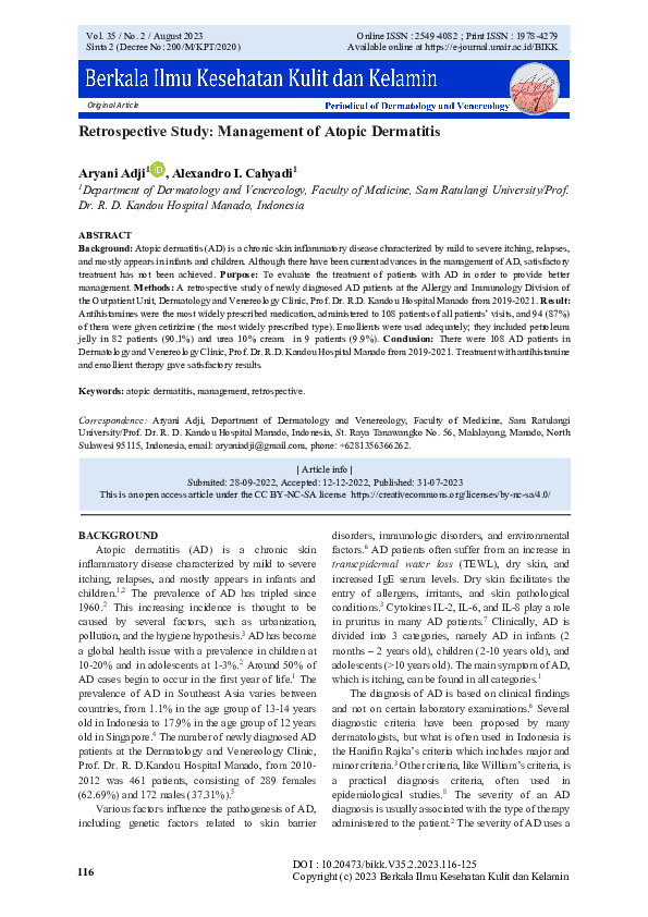 (PDF) Retrospective Study: Management of Atopic Dermatitis