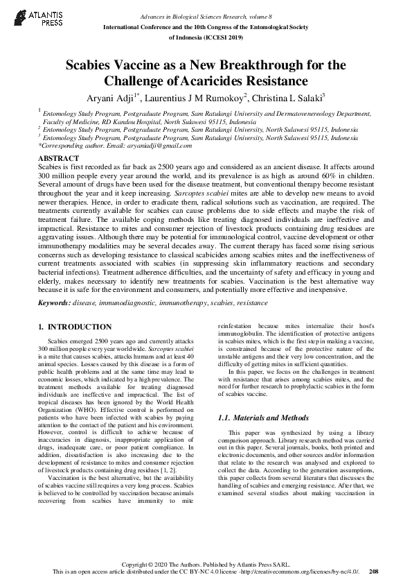 (PDF) Scabies Vaccine as a New Breakthrough for the Challenge of ...