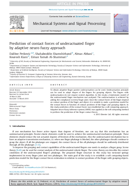 (PDF) Prediction of contact forces of underactuated finger by adaptive ...