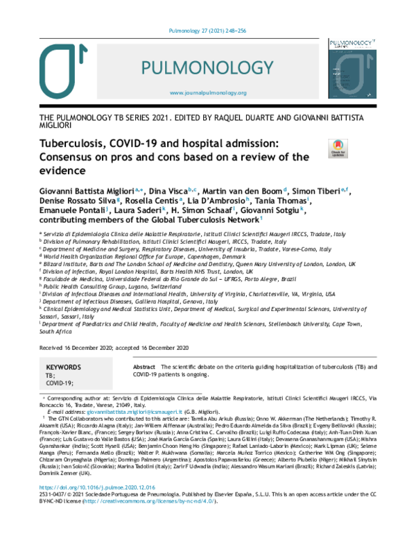 (PDF) Tuberculosis, COVID-19 and hospital admission: Consensus on pros ...