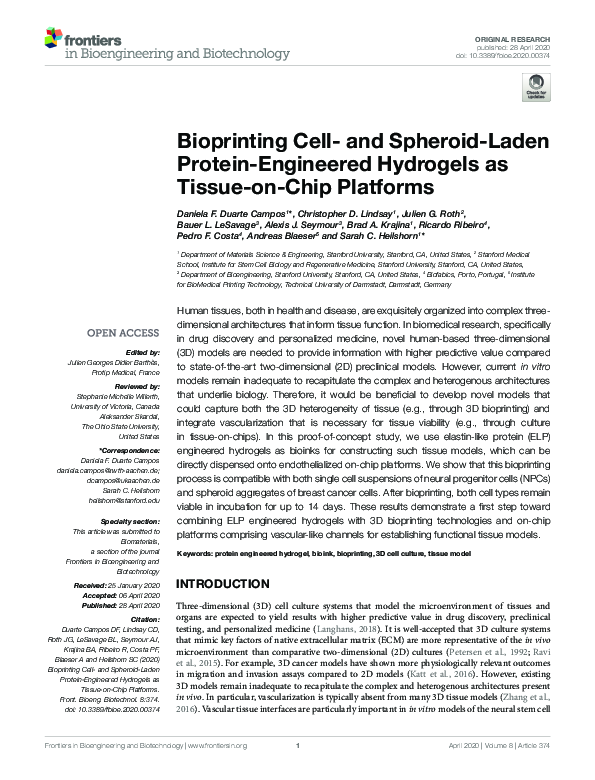 (PDF) Bioprinting Cell- and Spheroid-Laden Protein-Engineered Hydrogels ...