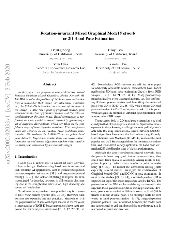 (PDF) Rotation-invariant Mixed Graphical Model Network for 2D Hand Pose Estimation