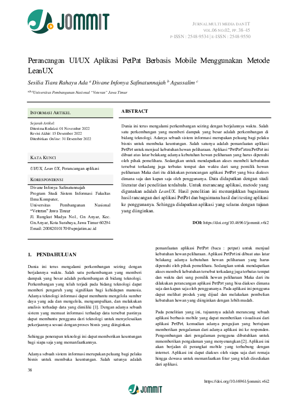 (PDF) Perancangan UI/UX Aplikasi PetPat Berbasis Mobile Menggunakan Metode LeanUX