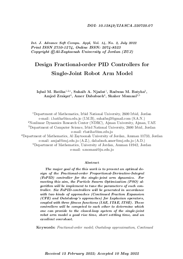 Pdf Design Fractional Order Pid Controllers For Single Joint Robot
