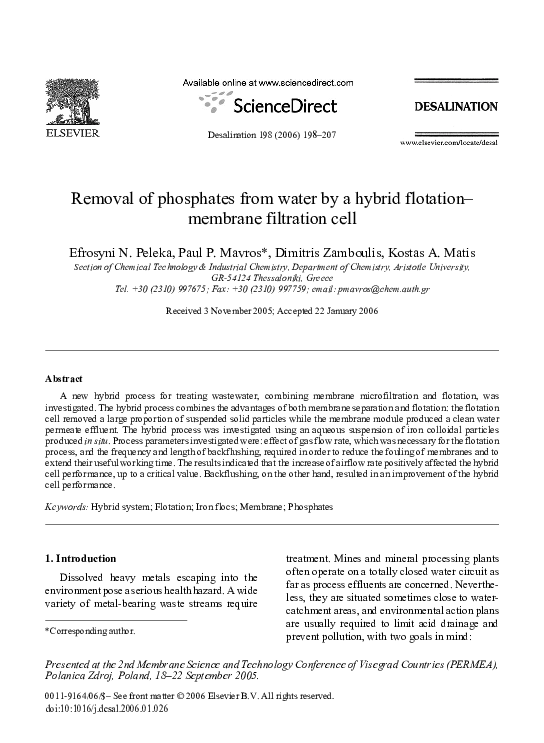(PDF) Removal of phosphates from water by a hybrid flotation-membrane ...