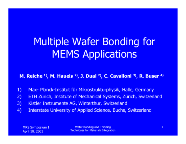 (PDF) Multiple Wafer Bonding for MEMS Applications