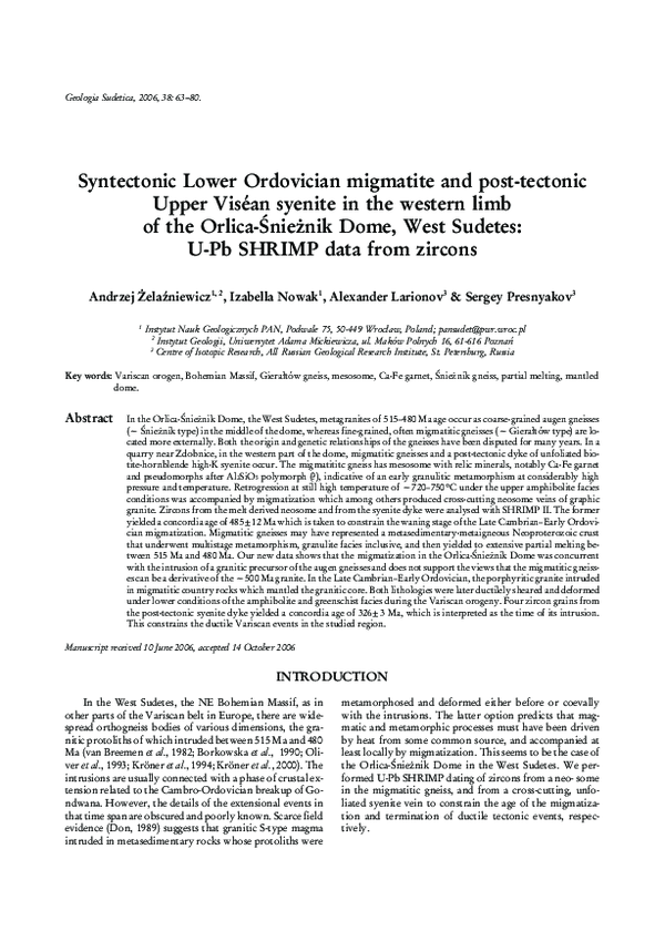 (PDF) Syntectonic Lower Ordovician migmatite and post-tectonic Upper ...