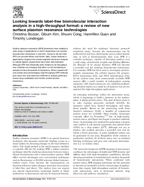 (PDF) Looking towards label-free biomolecular interaction analysis in a ...
