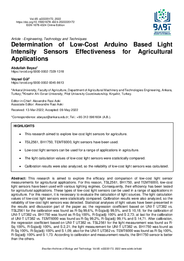 Pdf Determination Of Low Cost Arduino Based Light Intensity Sensors Effectiveness For
