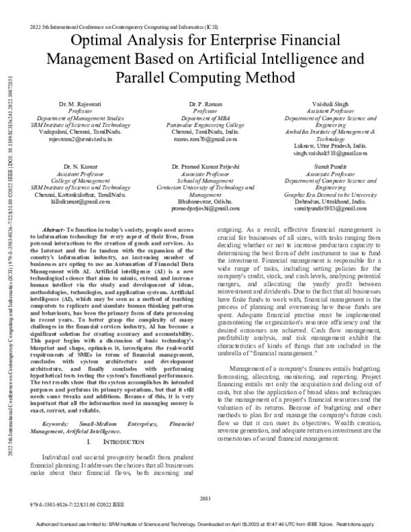 (PDF) Optimal Analysis for Enterprise Financial Management Based on Artificial Intelligence and ...