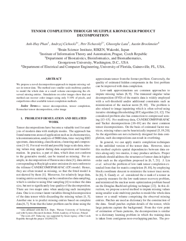 (PDF) Tensor completion throughmultiple Kronecker product decomposition | Huy Bình Phan ...