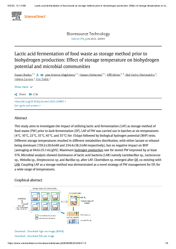(PDF) Lactic Acid Fermentation of Food Waste as Storage Method Prior to ...