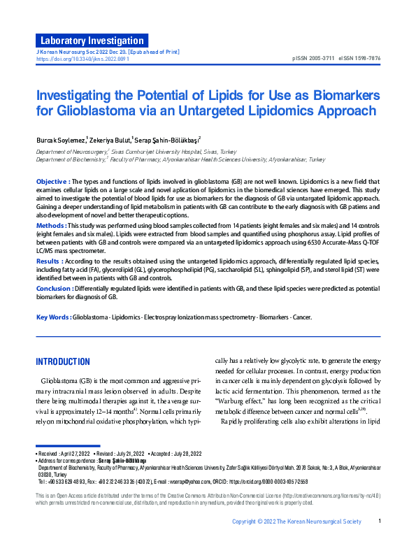 (PDF) Investigating the Potential of Lipids for Use as Biomarkers for ...