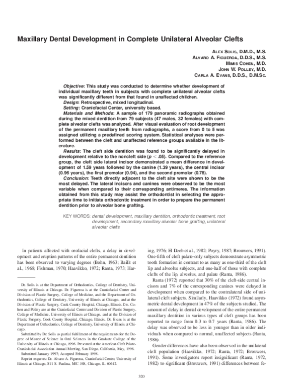 (PDF) Maxillary Dental Development in Complete Unilateral Alveolar Clefts | Mimis Cohen ...