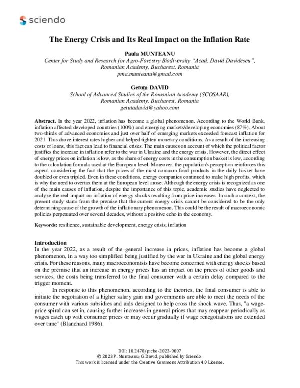 (PDF) The Energy Crisis and Its Real Impact on the Inflation Rate