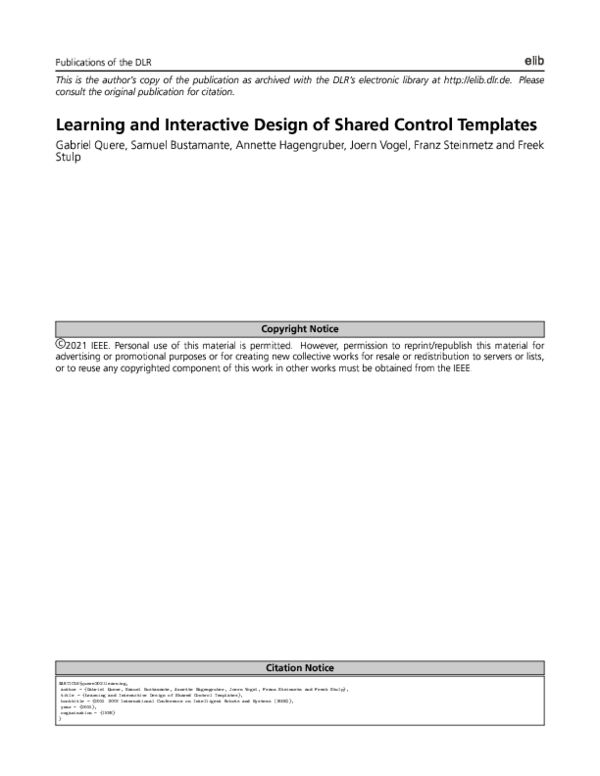 (PDF) Learning and Interactive Design of Shared Control Templates