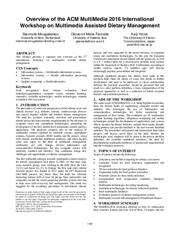 (PDF) Overview of the ACM MultiMedia 2016 International Workshop on ...
