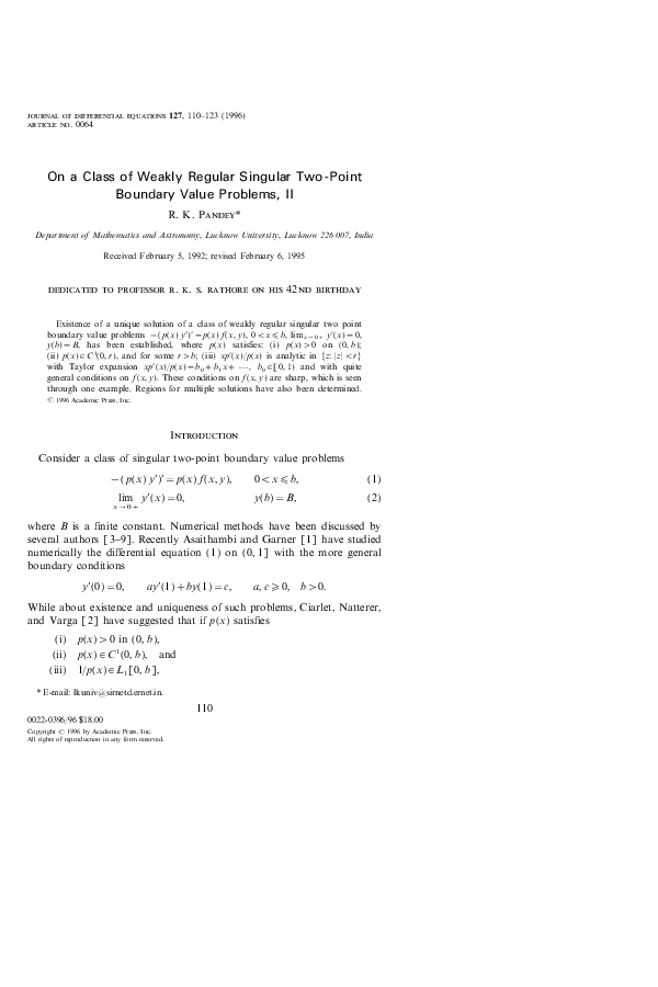 Pdf On A Class Of Weakly Regular Singular Two Point Boundary Value