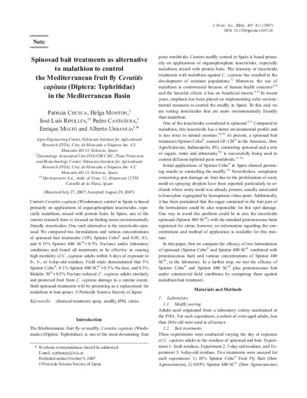 (PDF) Spinosad bait treatments as alternative to malathion to control the Mediterranean fruit ...