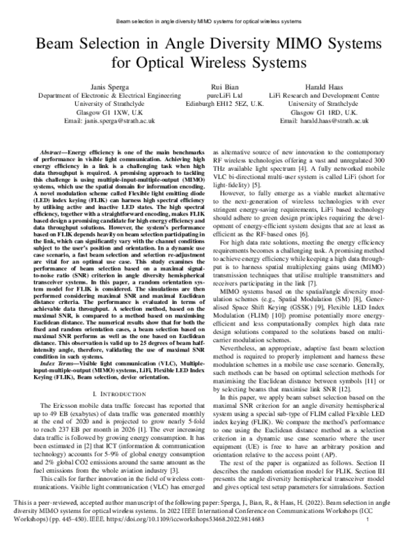 (PDF) Beam Selection in Angle Diversity MIMO Systems for Optical Wireless Systems