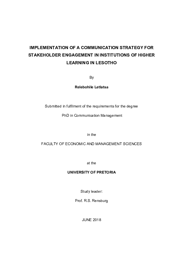 (PDF) Implementation of a communication strategy for stakeholder engagement in institutions of ...