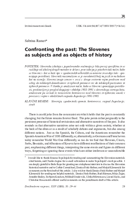 (PDF) Confronting the past: The Slovenes as subjects and as objects of ...