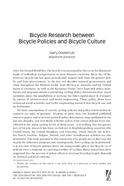 (PDF) Bicycle Research between Bicycle Policies and Bicycle Culture