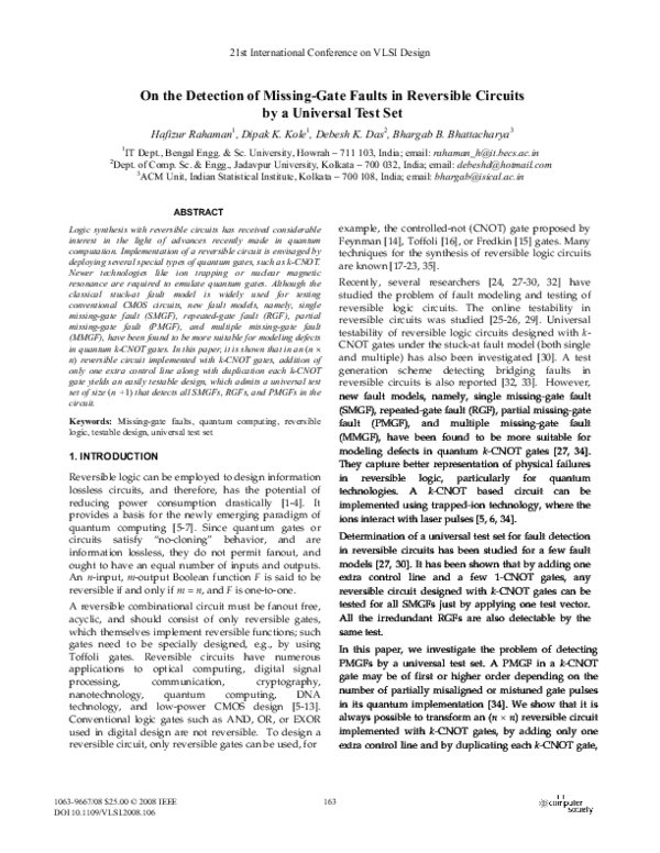 (PDF) Detecting Missing-Gate Faults in Reversible Circuits