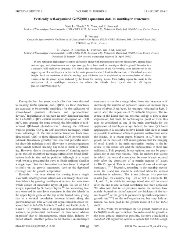 (PDF) Vertically self-organized Ge/Si(001) quantum dots in multilayer structures | Jean-michel ...