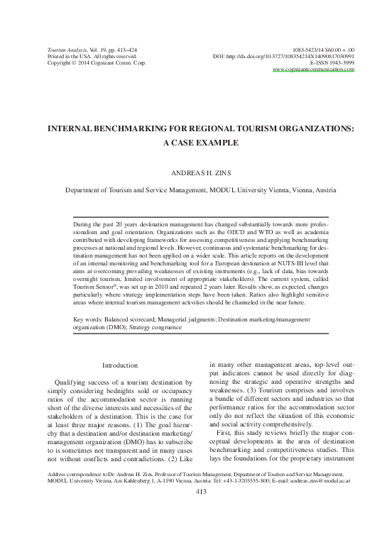 (PDF) Internal BenchmarkIng for regIonal tourIsm organIzatIons: a case ...