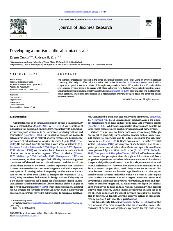 (PDF) Developing a tourism cultural contact scale