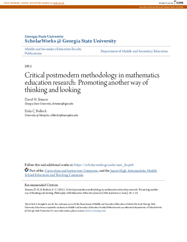 (PDF) Critical postmodern methodology in mathematics education research ...