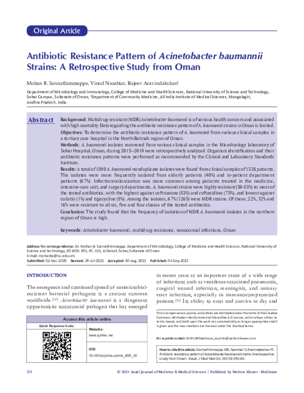 (PDF) Antibiotic resistance pattern of Acinetobacter baumannii strains: A retrospective study ...