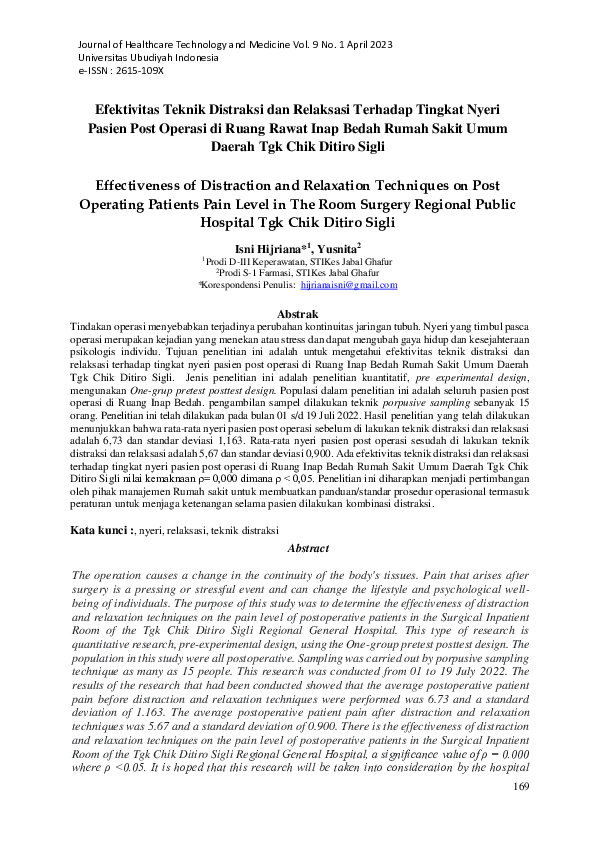 (PDF) Efektivitas Teknik Distraksi dan Relaksasi Terhadap Tingkat Nyeri ...