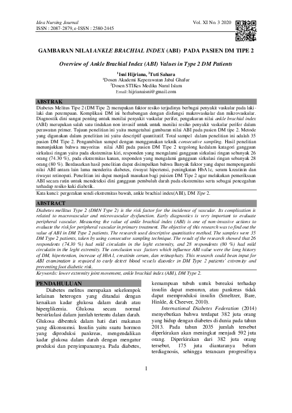 (PDF) Gambaran Nilai Ankle Brachial Index (Abi) Pada Pasien DM Tipe 2
