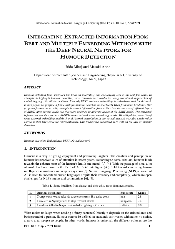 (PDF) Integrating Extracted Information from Bert and Multiple Embedding Methods with the Deep ...